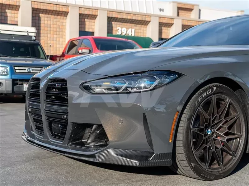 RW Carbon Performance Style Carbon Fiber Front Lip w/ SLiPLO Anti-Scrape Kit BMW G80 M3 | G82 ...